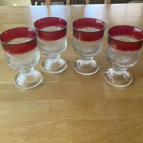 Vintage | Dining | Vintage Indiana Glass Ruby Band Pebble Leaf Set Of 4 Goblets | Poshmark